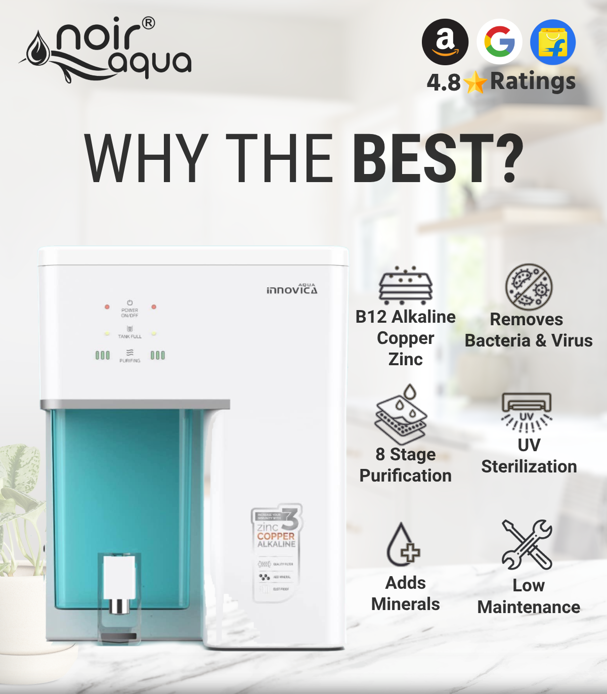 Aqua Innovica RO Water Purifier Filter for Home, Office - RO + UV + UF ...